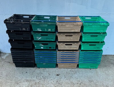 10 x Bail / Bale Arm Crates Plastic Storage Stacking Boxes 600 x 400 x ...