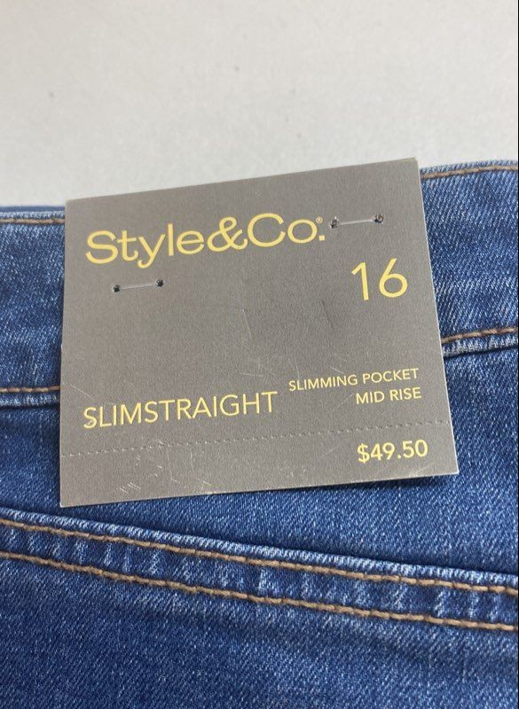 Style & Co. Blue NWT Slim Straight Ankle Mid Rise Jeans Women's Size 16 ...