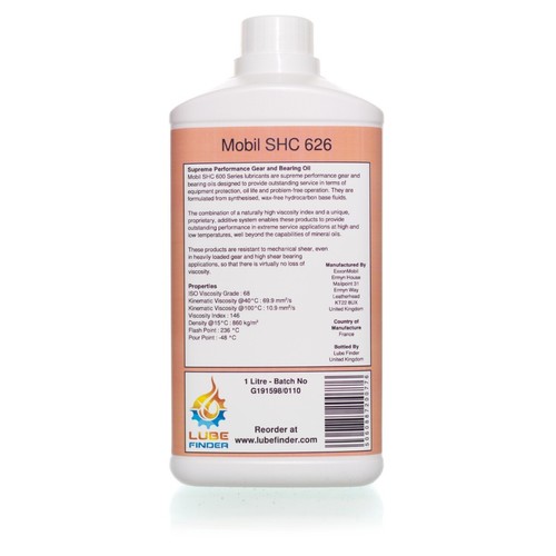 1L Mobil SHC 626 ISO VG 68 Fully Synthetic Gear and Bearing Oil ...