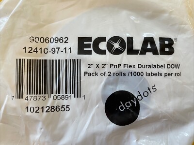 2000 (1000 x 2) Ecolab DuraLabel Daydots Flex Duralabel 2"x 2” Labels ...