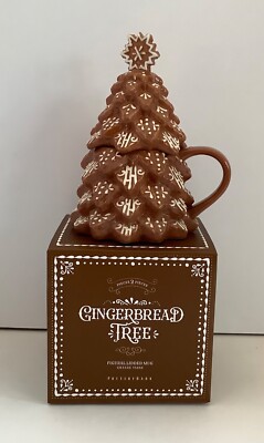 Pottery Barn Gingerbread Tree Lidded Stoneware Mug Christmas New NIB | eBay