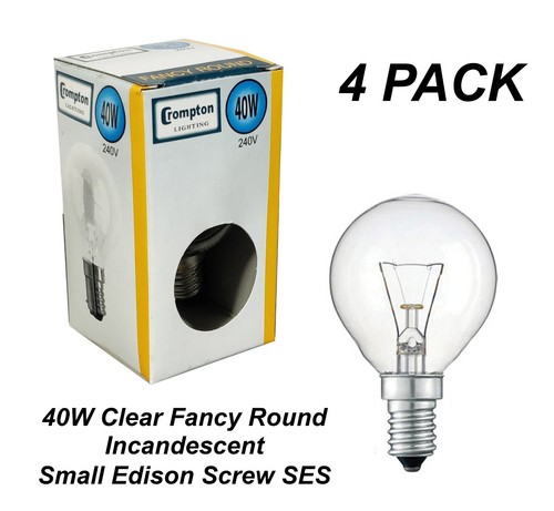 4 x 40W Clear Fancy Round Light Globes Bulbs Lamps E14 Small Screw ...