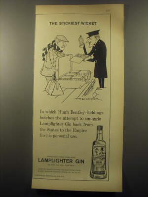 1959 Lamplighter Gin Ad - cartoon by NM Bodecker - The stickiest wicket ...