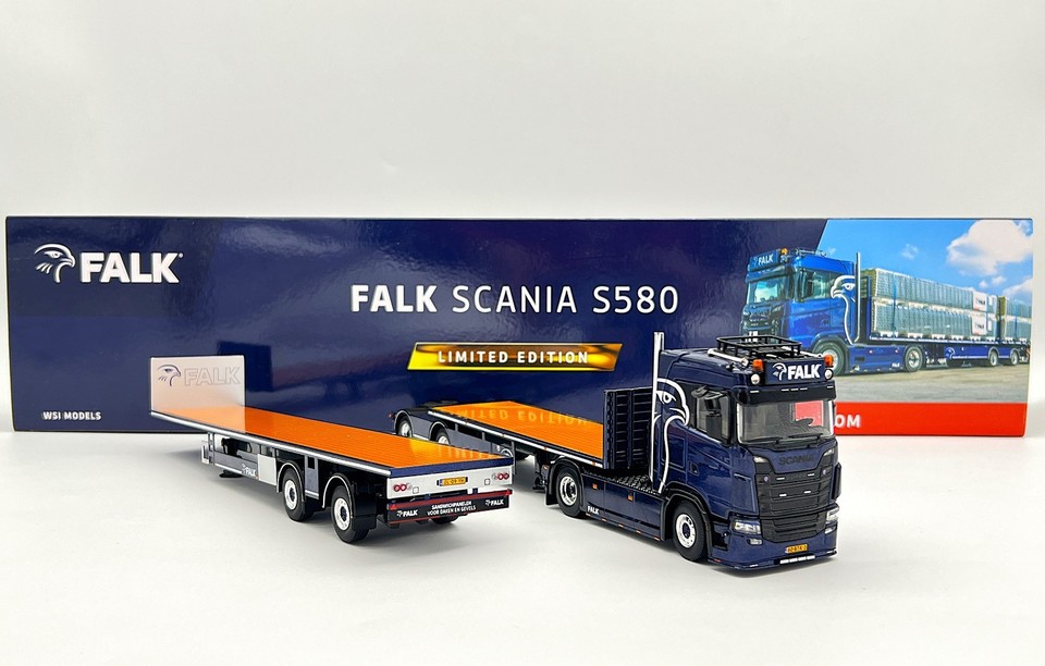 Scania S normal CS20N 4x2 flatbed roadtrain "Falk" WSI truck models 1: ...