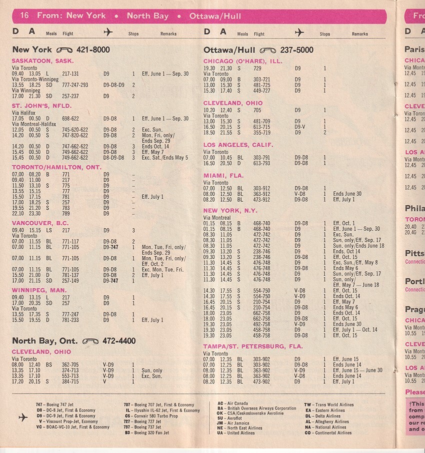 Air Canada timetable 1972/04/30 regional for US | eBay
