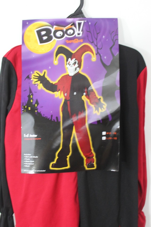 EVIL JESTER CHILD COSTUME Large 10-12 Harlequin Halloween Scary Red ...