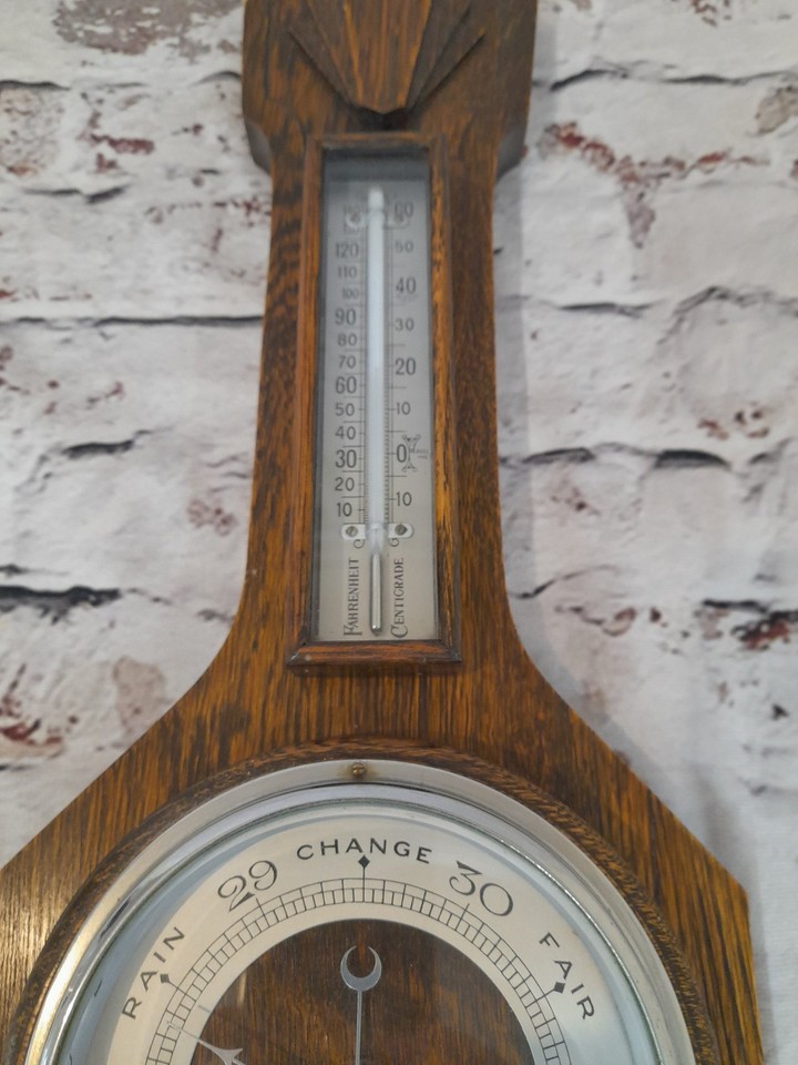 Vintage Wooden Barometer with Thermometer Made in England Wall Mount ...