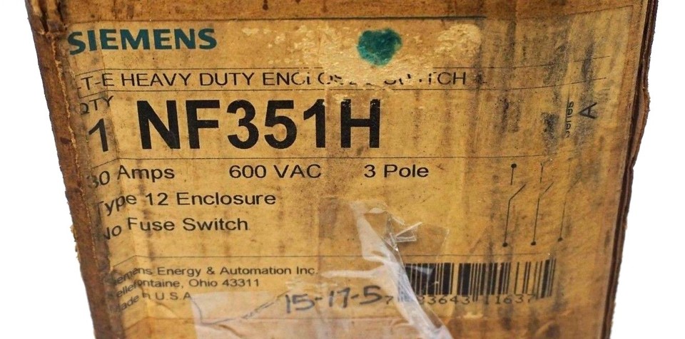NEW SIEMENS NF351H SAFETY SWITCH ENCLOSURE 30AMP 3POLE 600VAC | eBay UK