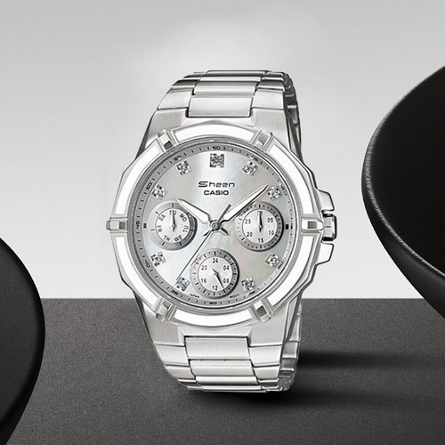 Casio SHEEN Waterproof Stainless Steel Strap Women's Square Bur SHN ...