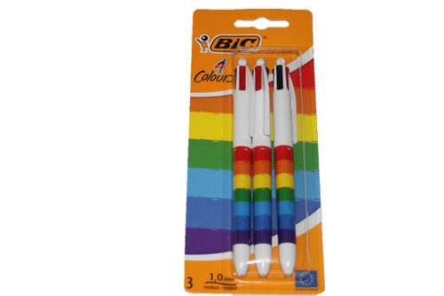 BIC 4 Colours Pen Pack of 3 Rainbow Ballpoint Medium 1,0 mm Pens ...