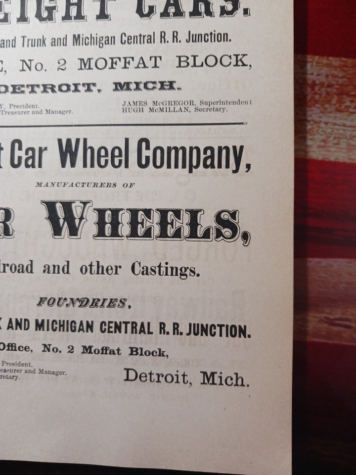 ~1878 Vintage Print Ad Michigan Car Company & Detroit Car Wheel ...