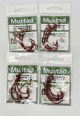 Mustad Ultra Lock Wide Gap Red size 2/0 And 3/0 Lot Of 4 | eBay