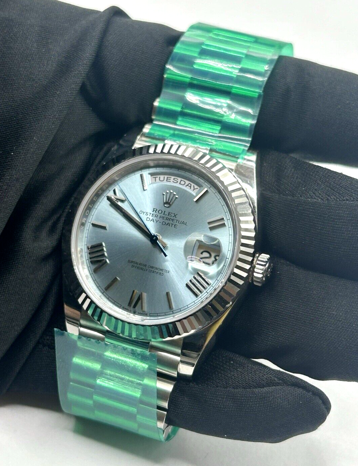 Rolex Day-Date 40mm 228236 Platinum Glacier Ice Blue Roman Dial Watch ...