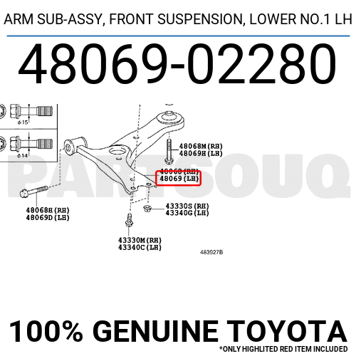 4806902280 Genuine Toyota ARM SUB-ASSY, FRONT SUSPENSION, LOWER NO.1 LH ...