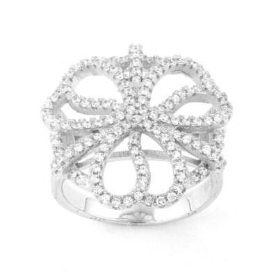 Sterling Silver CZ Flower Ring | eBay