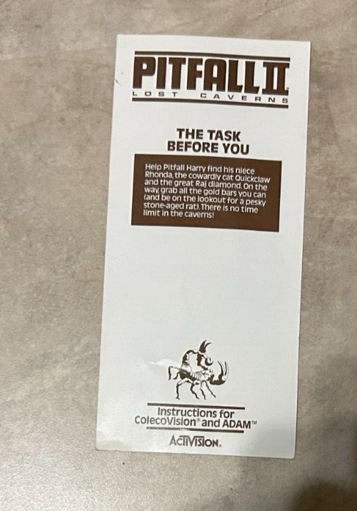 ColecoVision Pitfall II 2 Game Instruction Manual ONLY Coleco Vision ...