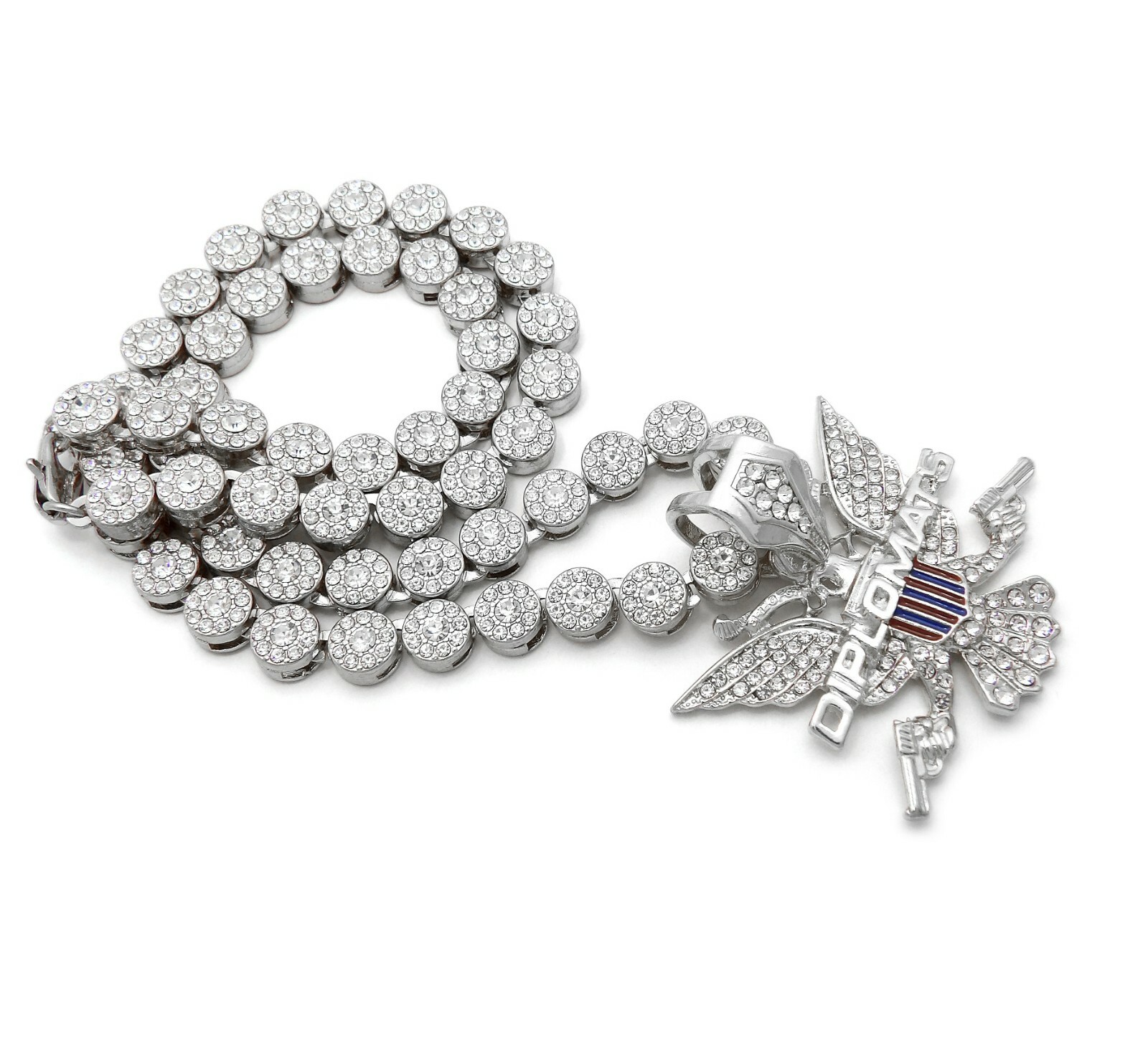 Hip Hop Iced DIPLOMATS Eagle Pendant & 8mm 18" Cluster Choker Chain ...