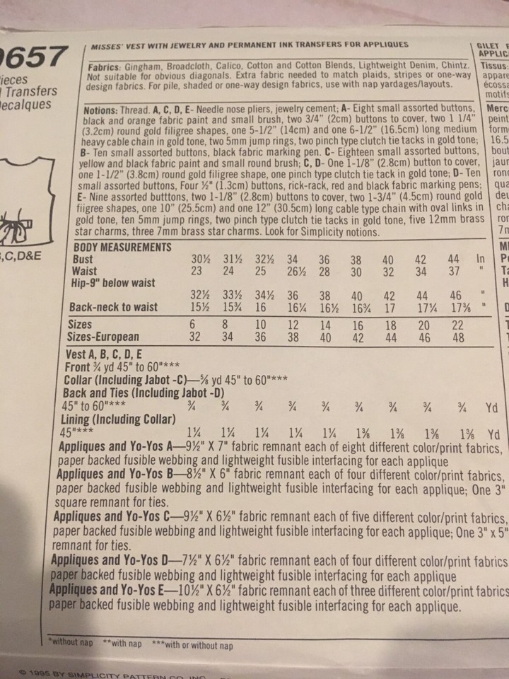 Simplicity 9657 6 8 10 Vintage Sewing Pattern Seasonal Halloween Vest ...