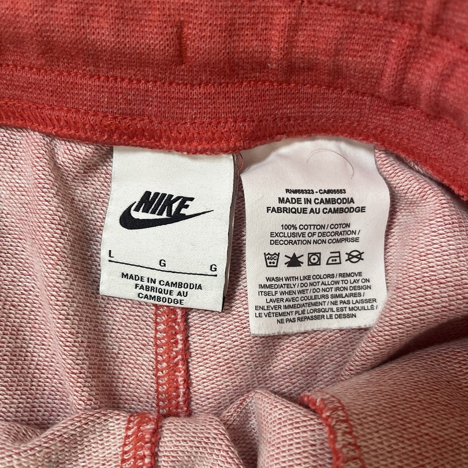 Nike AT5267-605 Men's Large 30x9 Washed Red Shorts Cotton Big Swoosh ...