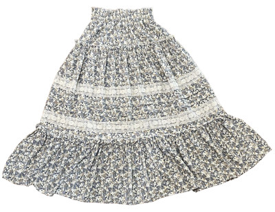 Maxi Skirt Womens Small Western Prairie Cottagecore Floral Lace Ruffles ...