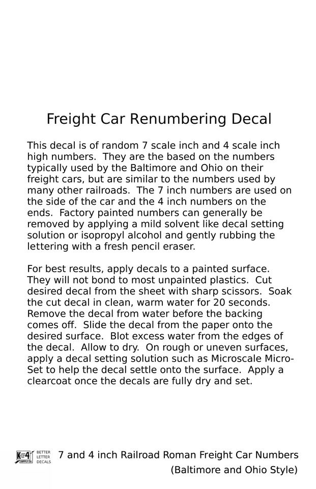 K4 HO Scale Decals B&O Baltimore & Ohio Railroad Roman Freight Car ...