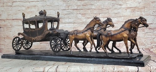 Handmade"Stagecoach"Hot Cast Bronze Western Sculpture Lost Wax Figurine ...