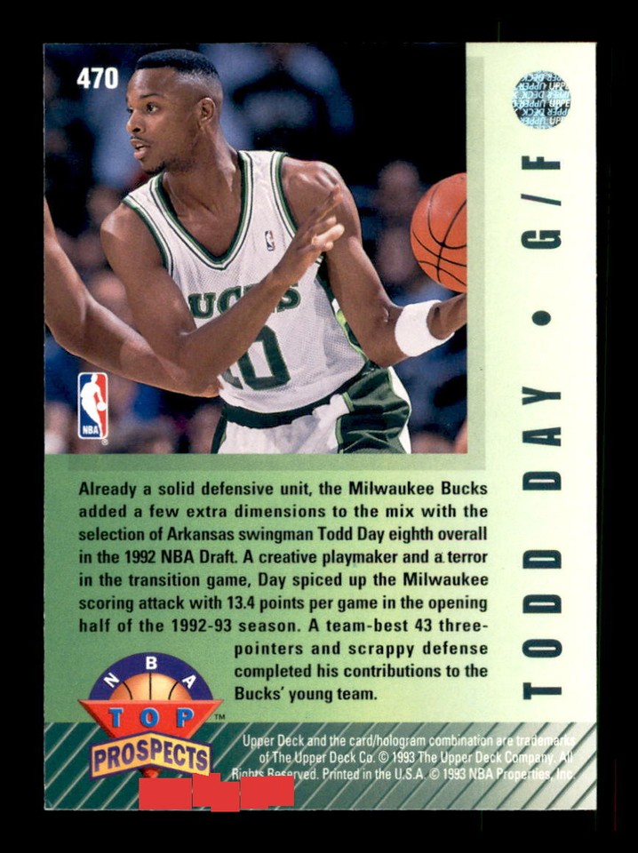 1992 Basketball Upper Deck Todd Day Milwaukee Bucks #470 TP-2 | eBay