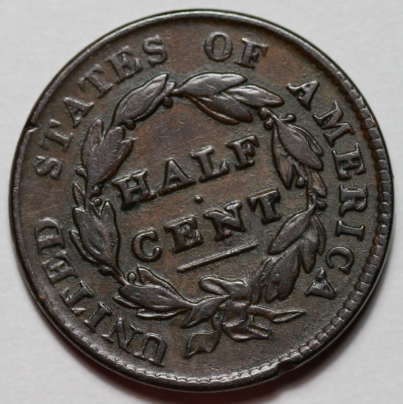 1828 Classic Head Half Cent - 13 Stars - Rotated Die - 1/2c Copper ...