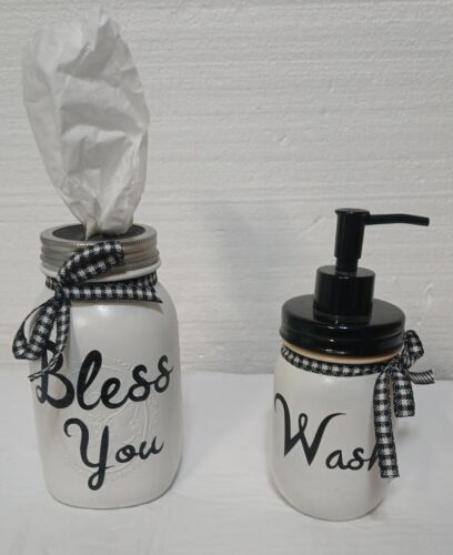 Mason Jar Soap Dispenser And Tissue Dispenser Homemade Black White ...