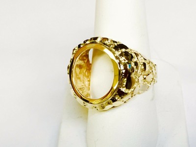 18K Gold 22 MM NUGGET COIN RING for a 1/10 OZ AMERICAN EAGLE COIN ...