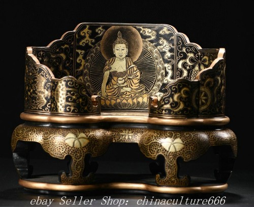 Old Dynasty Wood lacquerware Gold Shakyamuni Buddha Scripture Stool ...