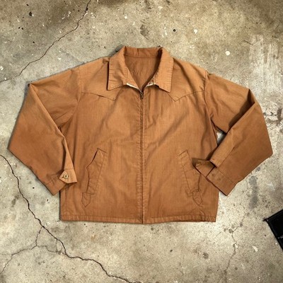 True Vintage Mens 50s 60s Western Lightweight Jacket Brown Canvas Talon ...