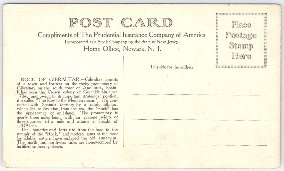 Vintage Rock of Gibraltar Postcard by Prudential Insurance Co. | eBay