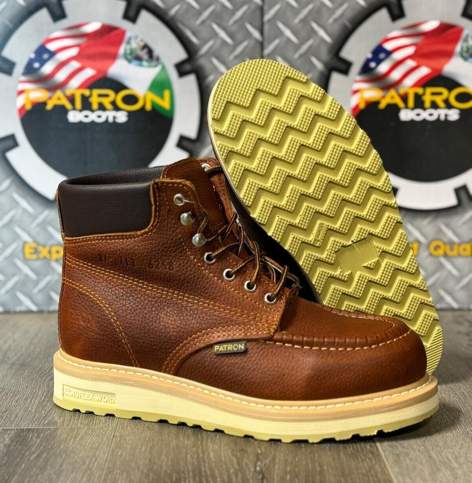 MEN'S WORK BOOTS MOC TOE GENUINE LEATHER LACE UP OIL RESISTANT ROBLE ...