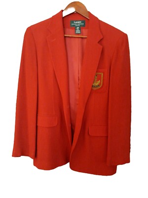Lauren Ralph Lauren Women's Blazer Size 10P Red Ponte Knit Gold Button ...