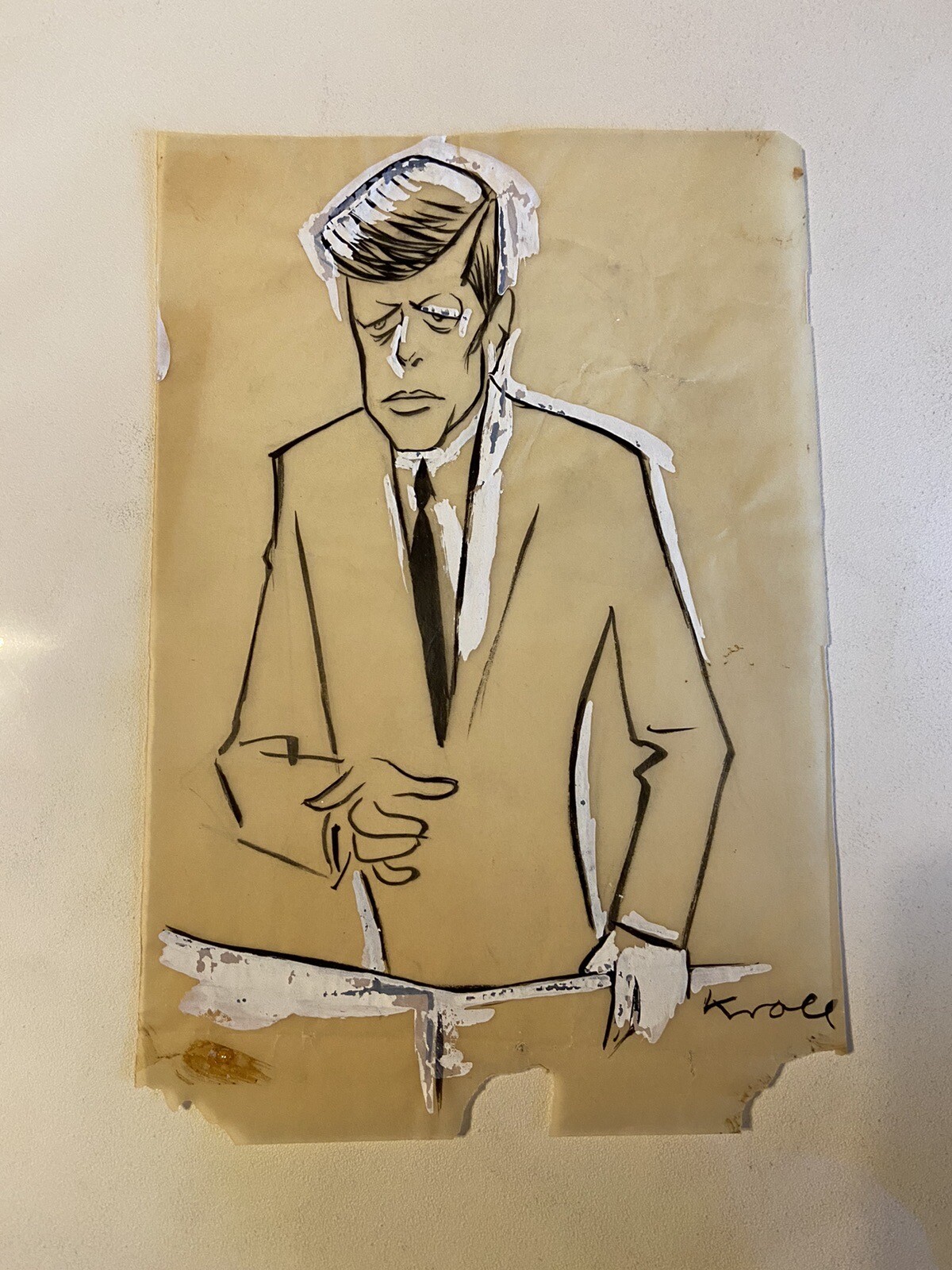 Julius Kroll Signed Drawing of President John F. Kennedy & Jacqueline ...