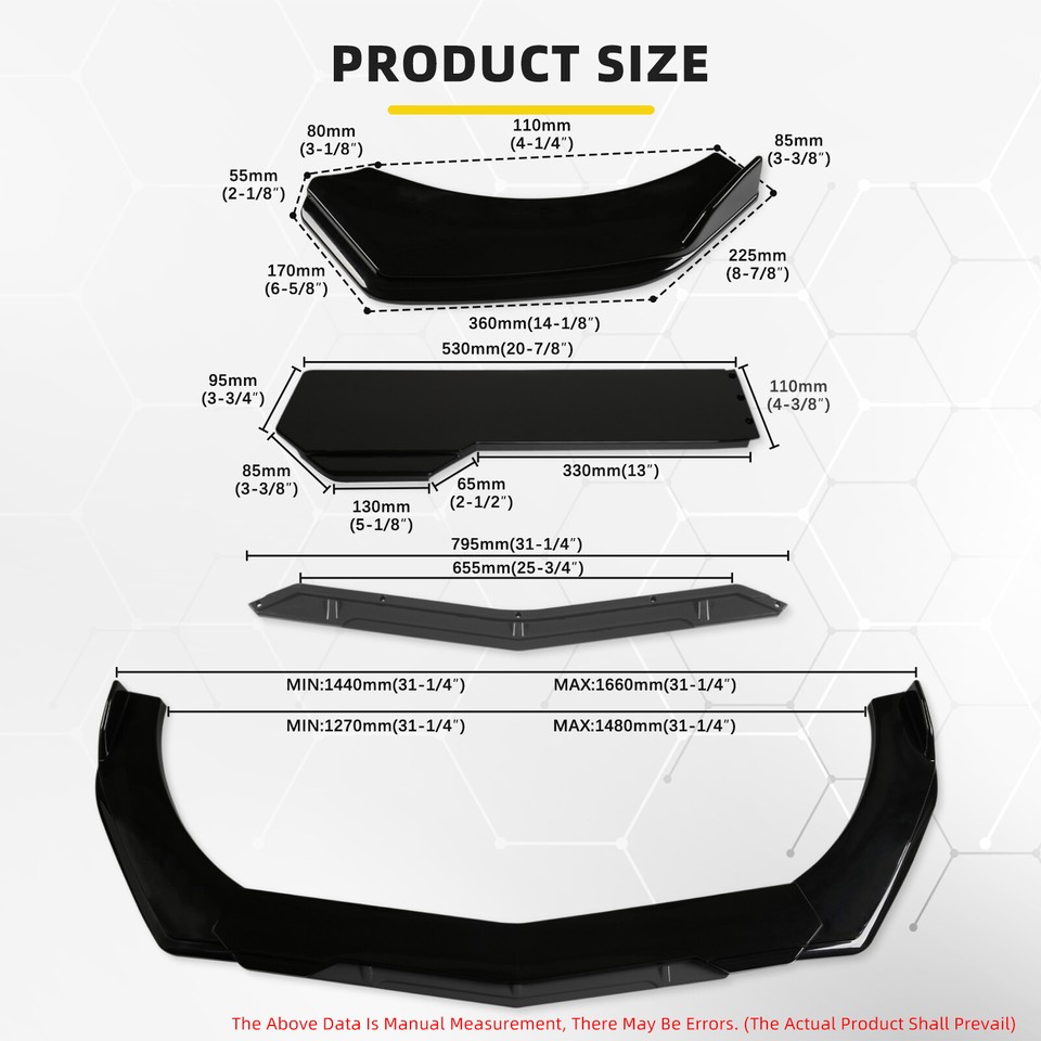 Front Bumper Lip Splitter Spoiler Glossy Black + Strut Rods For Chevy ...