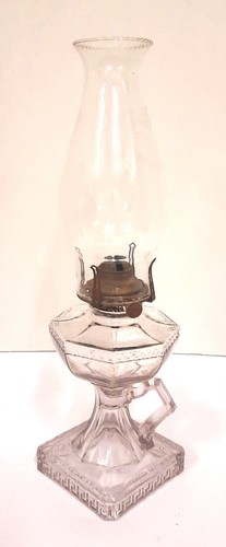 Antique 15" Octagon Base Greek Key Finger Oil Lamp - Pale Amythest ...