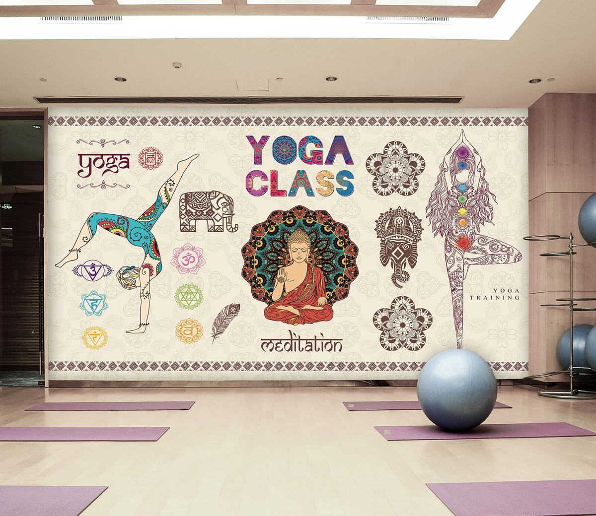 Yoga Art Wallpaper Woman In Yoga Poses – High Quality Wall Murals
