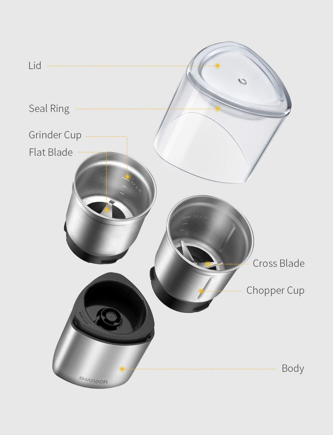 Coffee Grinder Electric Herb/Wet Grinder for Spices and Seeds with 2 ...