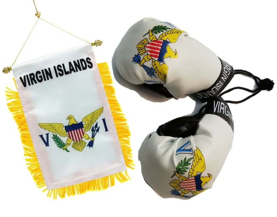 U.S.V.I Virgin Islands VI Mini Banner Flag Car Mirror Boxing Glove St ...