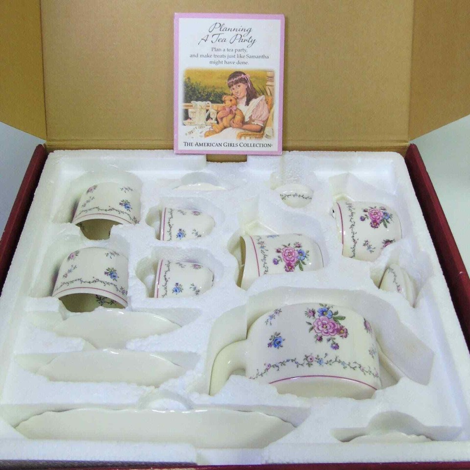 American Girl SAMANTHA TEA SET Teapot Cups Saucers Sugar Bowl Creamer ...