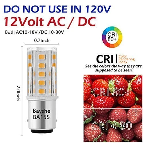 3W 12V BA15S S8 SC Bayonet Single Base 1156 1141 LED Light Bulb 2700K ...