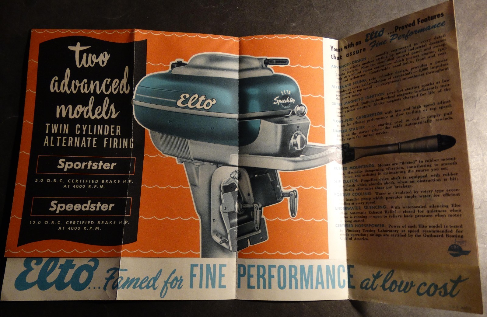 VINTAGE 1949 ELTO OUTBOARD MOTOR SALES BROCHURE OPENS TO 14" X 16" (563 ...