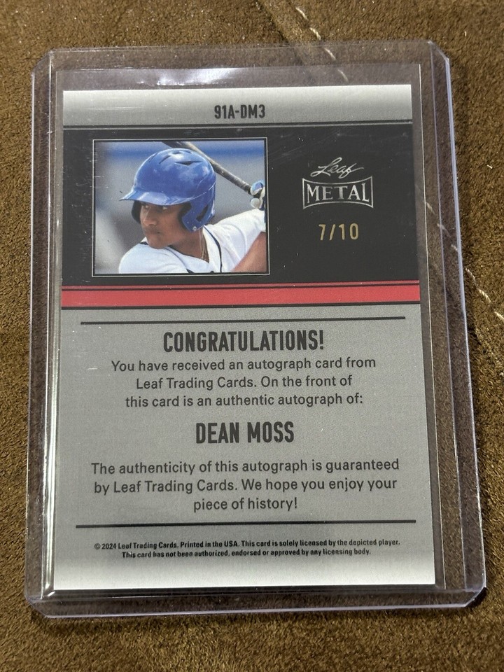 DEAN MOSS 2024 LEAF METAL BASEBALL AUTOGRAPH /10 RED CRYSTAL '1991 LEAF ...