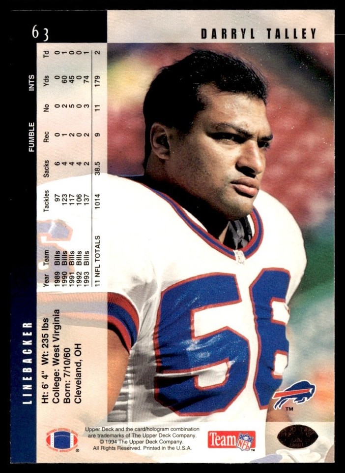 1994 Upper Deck Darryl Talley Buffalo Bills #63 | eBay