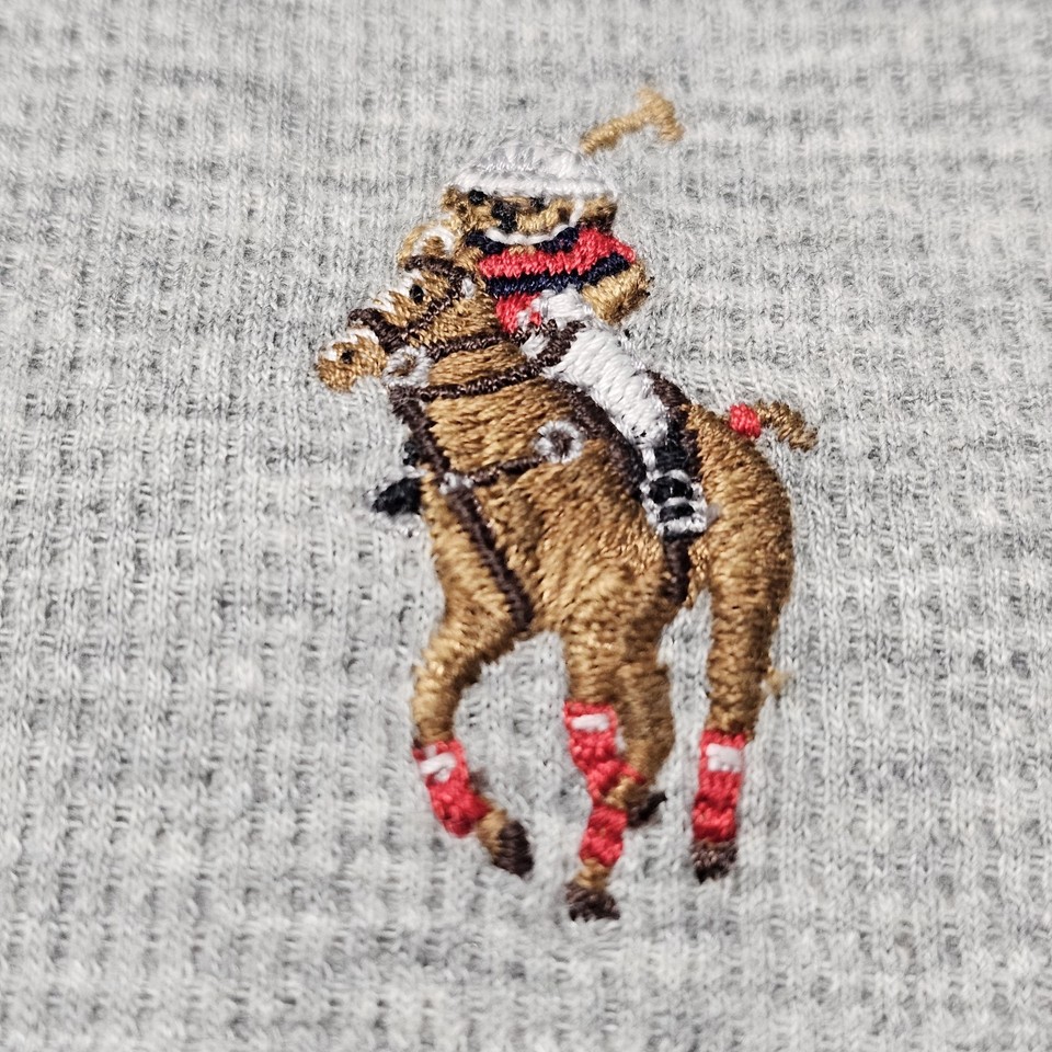 Polo Ralph Lauren Waffle Knit Thermal Shirt Polo Bear Men's Large Gray ...