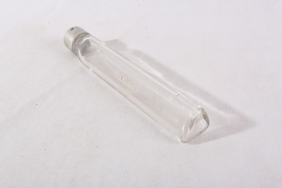 Vintage Owens Toothbrush Bottle, 7" Glass with Cap Lid Top, Triangular ...