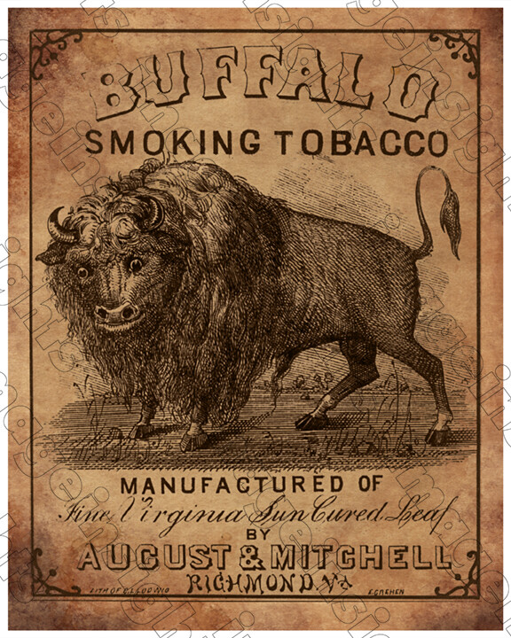 BUFFALO SMOKING TOBACCO 1868 Richmond VA Ad 11x14 Restored Art Print RP ...