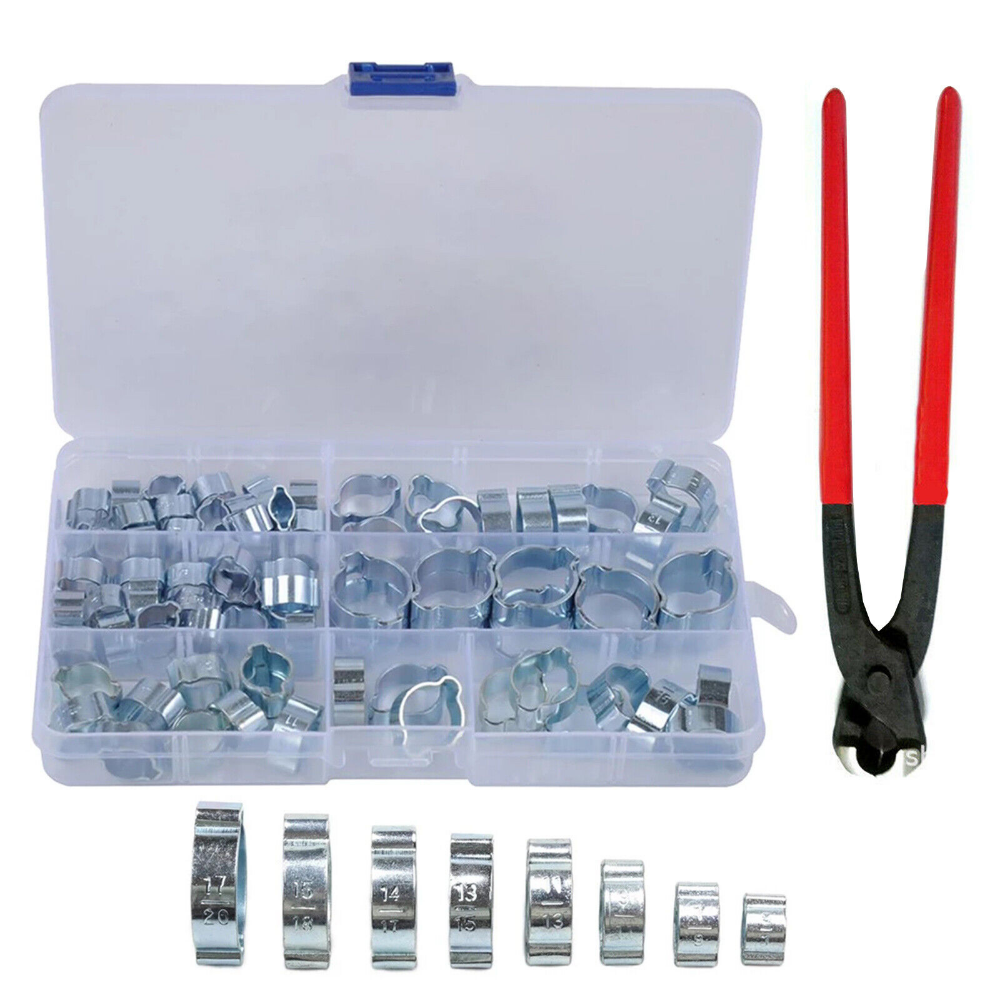 80/150x Double Ear Clamp O Clips Crimp Air Silicone Petrol Water Fuel ...
